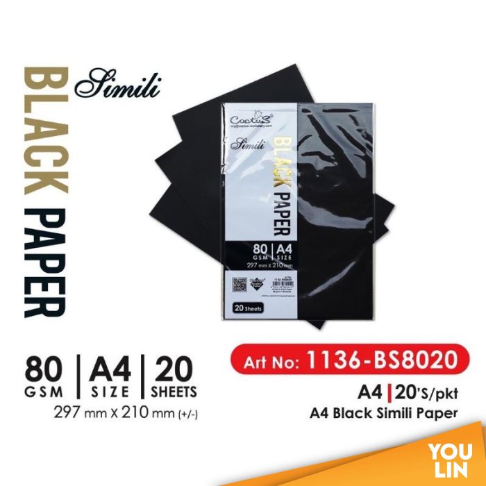 Cactus BS8020 A4 Black Simili Paper - Paper & Envelope