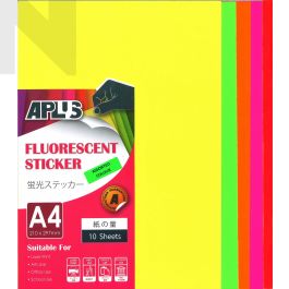 APLUS A4 Fluorescent Sticker - Mix Colour 10'S - Label Stick