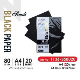 Cactus BS8020 A4 Black Simili Paper - Paper & Envelope