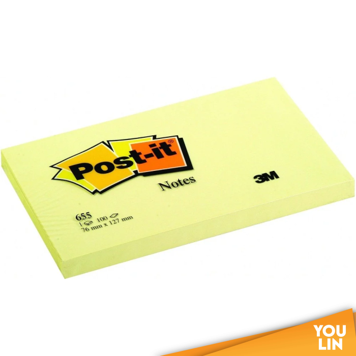 3M 655 (3'' x 5'') Yellow Post It Note / Sticky Notes - Stic