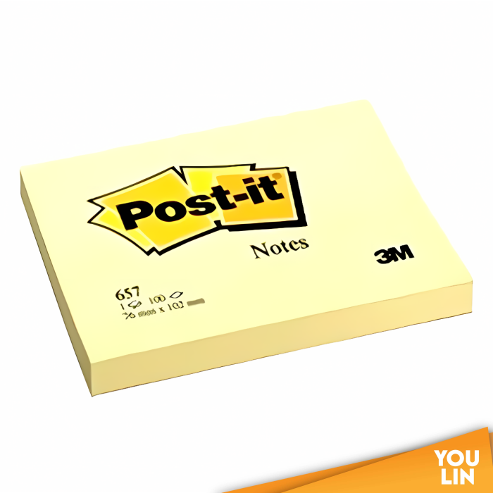 3M 657 (3'' x 4'') Yellow Post It Notes / Sticky Notes - Sti