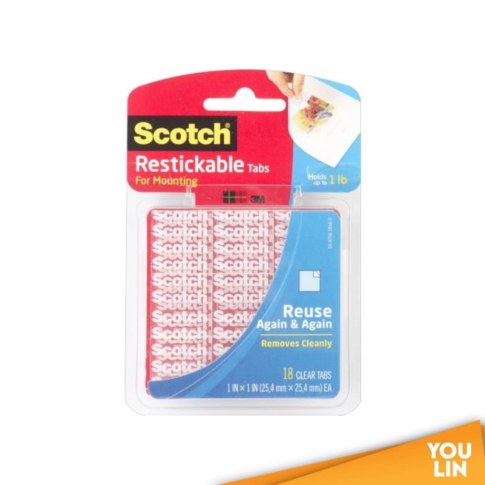 Scotch R100 Re-Usable Tabs 1" X 1" 18 Squares - Double Sided