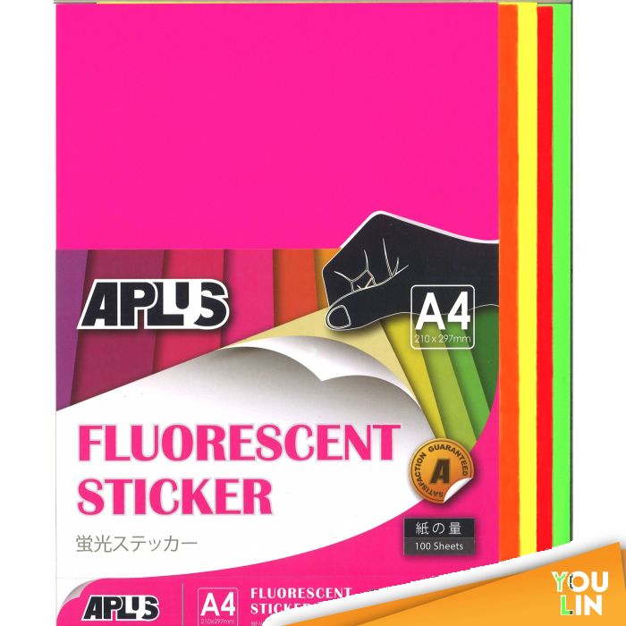 APLUS A4 Fluorescent Sticker - Mix Colour 100'S - Label Stic