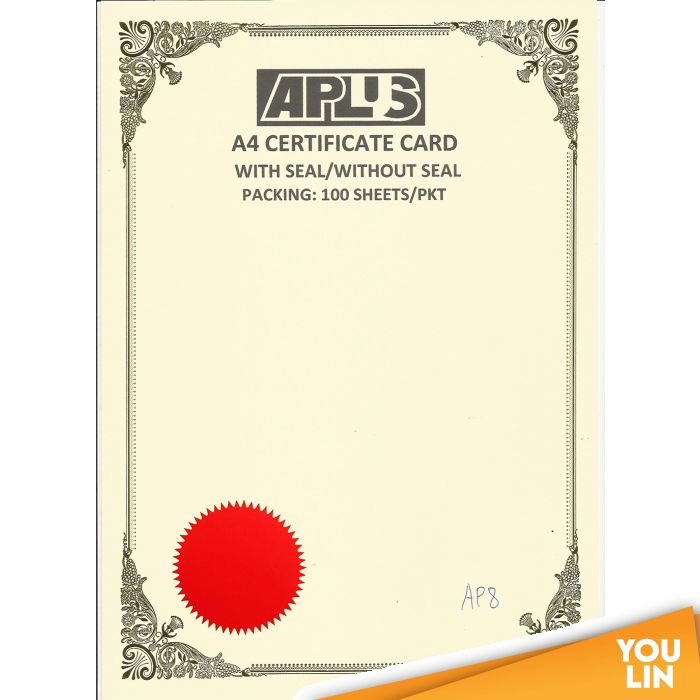 APLUS A4 160gm Certificate Card V/Seal - APS8 - Certificate