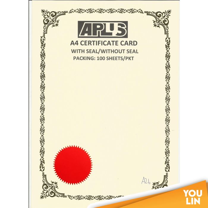 APLUS A4 160gm Certificate Card V/Seal - AS26 - Certificate