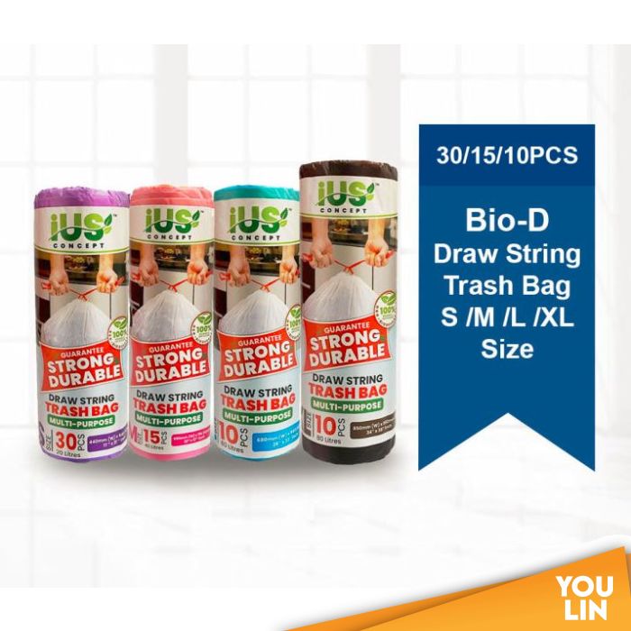 IUS Drawstring Trash Bag Size M - Pink ( 40L ) - Office Supp