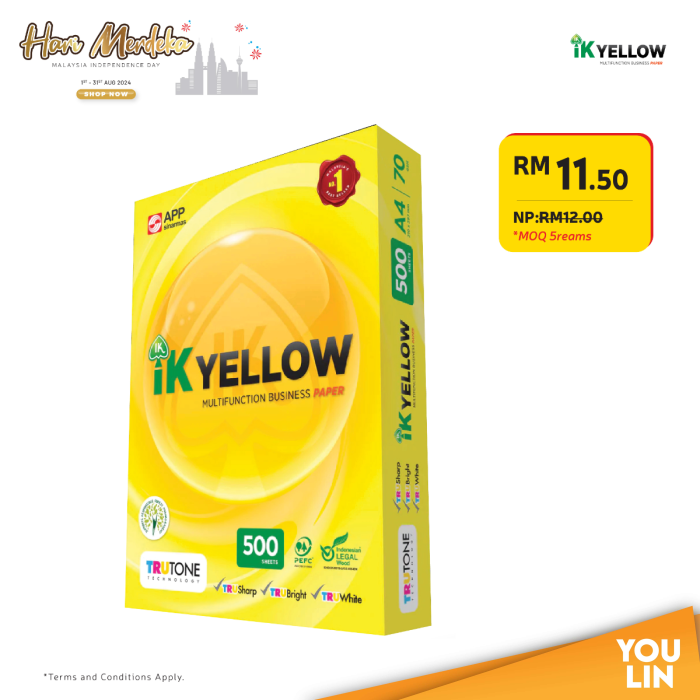IK Yellow 70gsm A4 Paper - 500's/ream - September Promotion